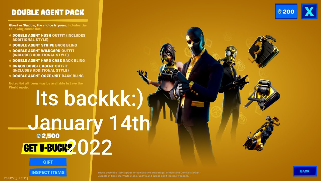 The Double Agent Pack is backk:) | Fortnite item shop 1/14/22 - YouTube