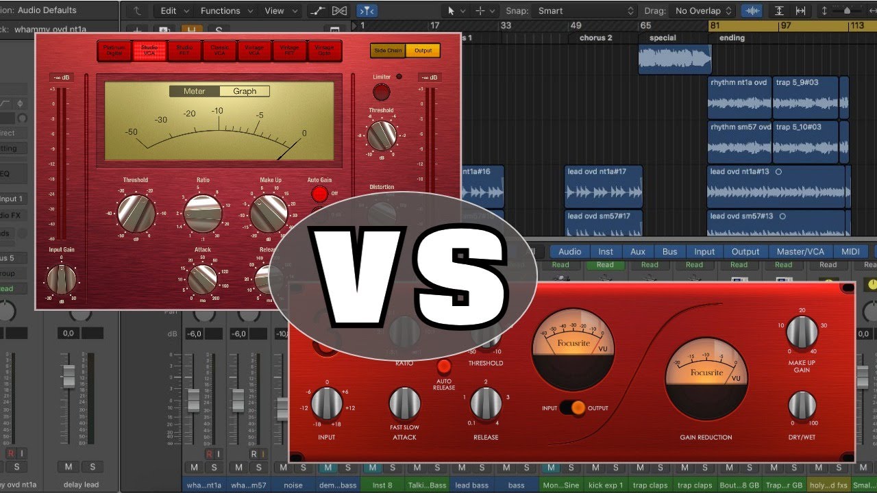 Focusrite Red 3 vs Logic Comp Studio VCA - YouTube