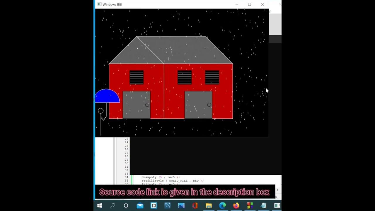 Draw a beautiful house with animation ( A man walking in the rain ) in computer graphics in C ...