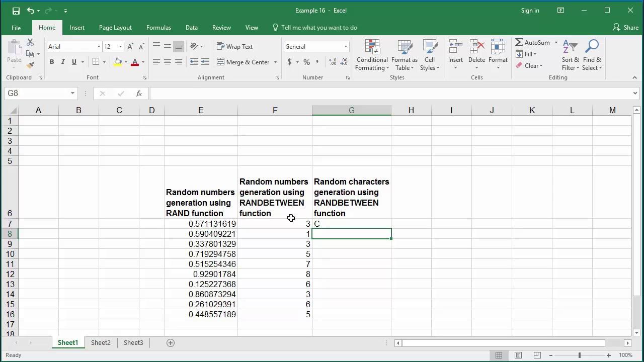 How to Generate Random Numbers and Characters using RAND and RANDBETWEEN functions in Excel 2016 ...