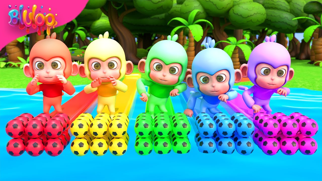 Five Little Monkeys | Colorful Monkeys Song | BluLoo Nursery Rhymes ...