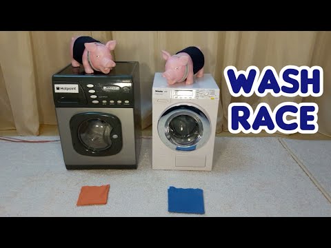 Wash race by Happy Pigs (2 toy washing machines modified) - YouTube