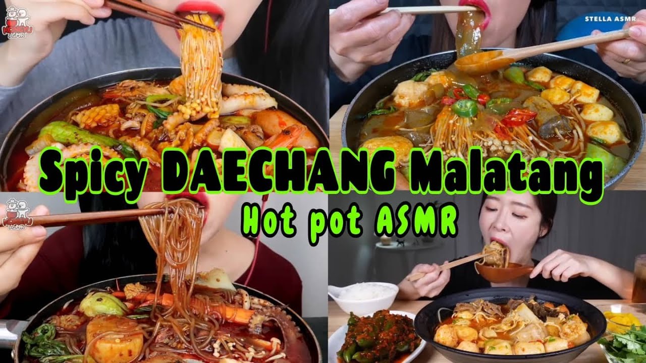 Spicy DAECHANG Malatang Hot Pot ASMR | SHRIMP, ENOKI MUSHROOM, SAUSAGE ...