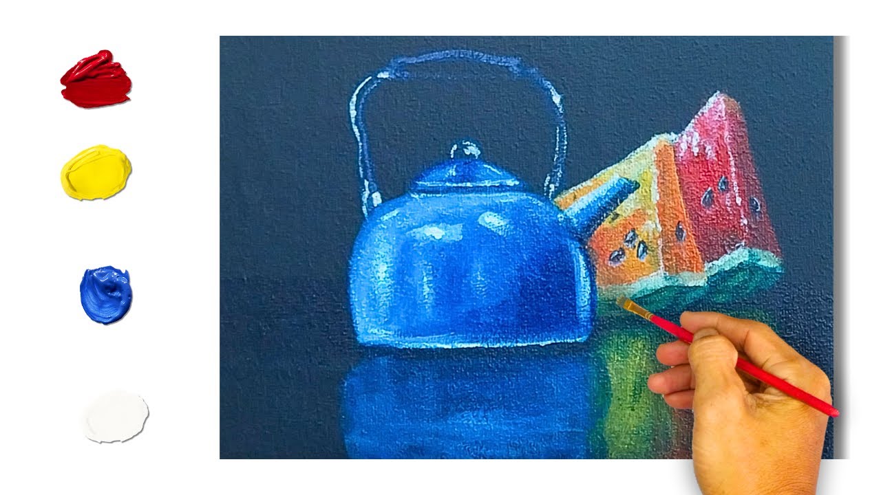 Cara Mudah Menggambar Ketel /Still Life /Lukisan Akrilik Untuk Pemula ...