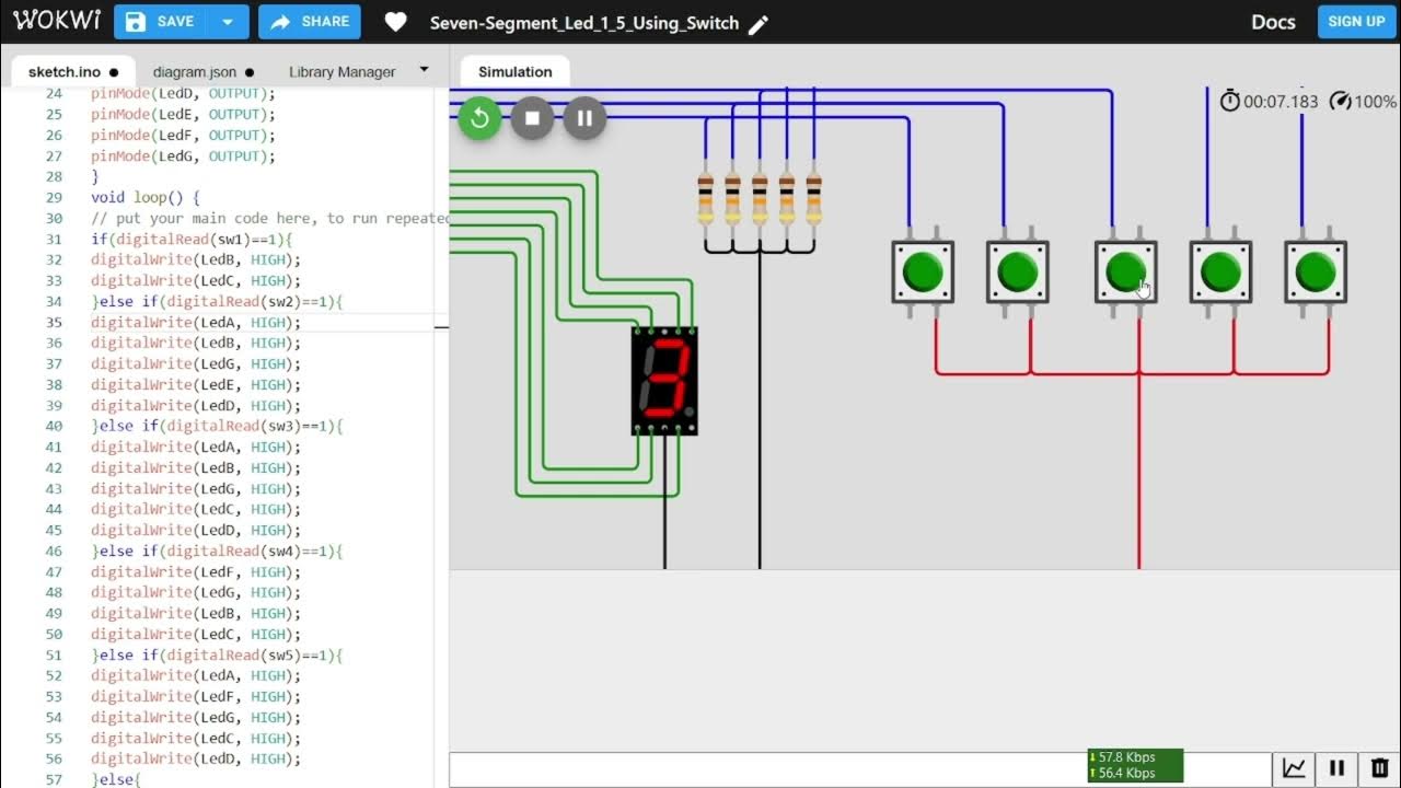 7 Segment LED control by Switch using Arduino Online Simulation.|# ...
