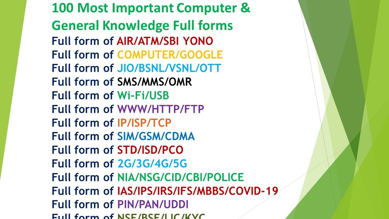 Computer and General Knowledge Word Full Forms - YouTube