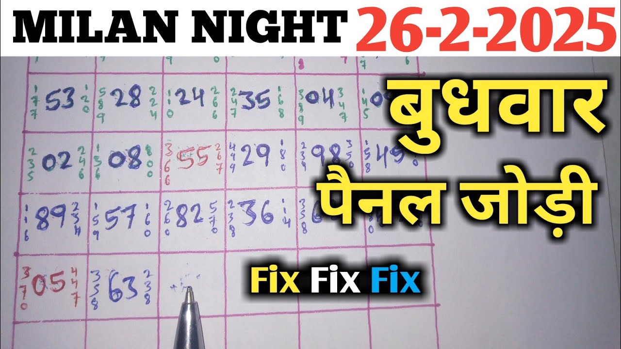 MILAN NIGHT TODAY MATKA TRICK 26-2-2025 WEDNESDAY । मिलन नाईट। PENNAL ...
