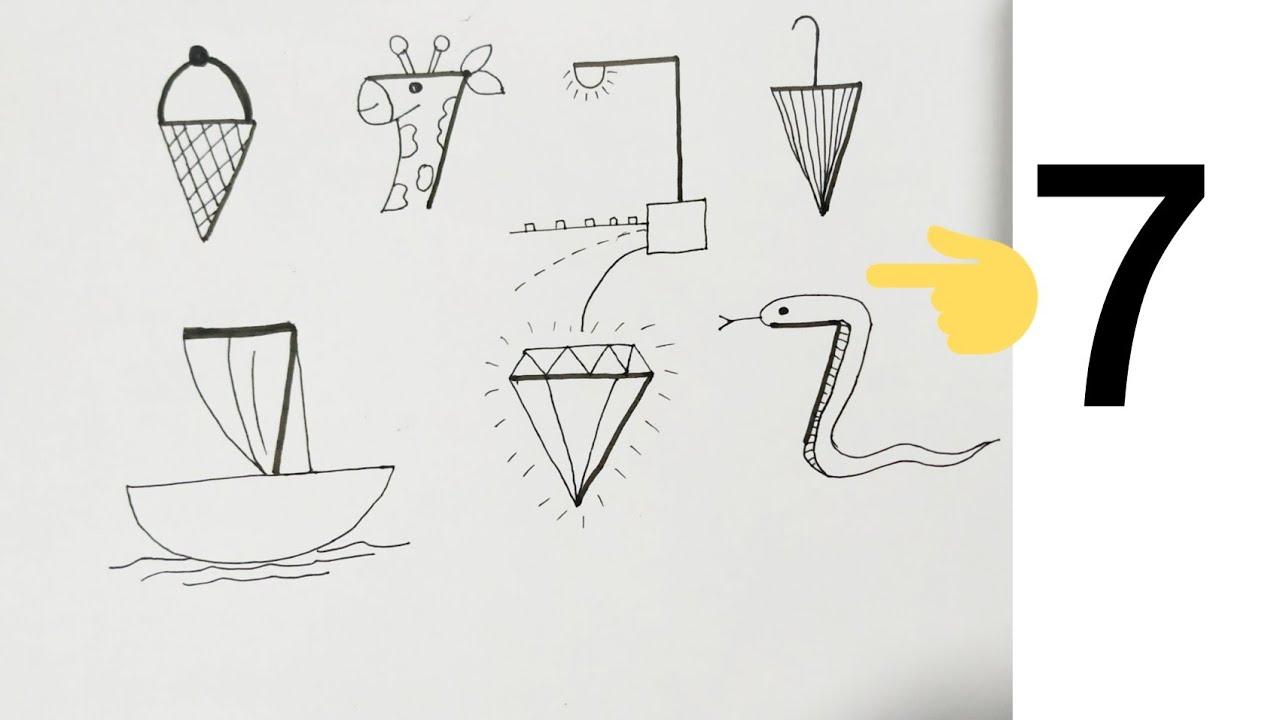 How to draw pictures using number 7, Simple Drawing Ideas for Beginners ...