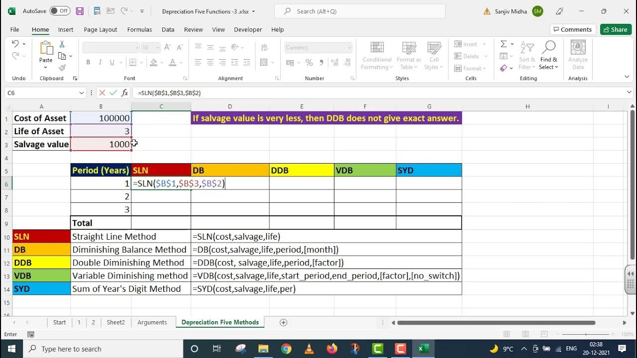 SLN, DB, DDB, SYD, and VDB Functions Combined 3 - YouTube