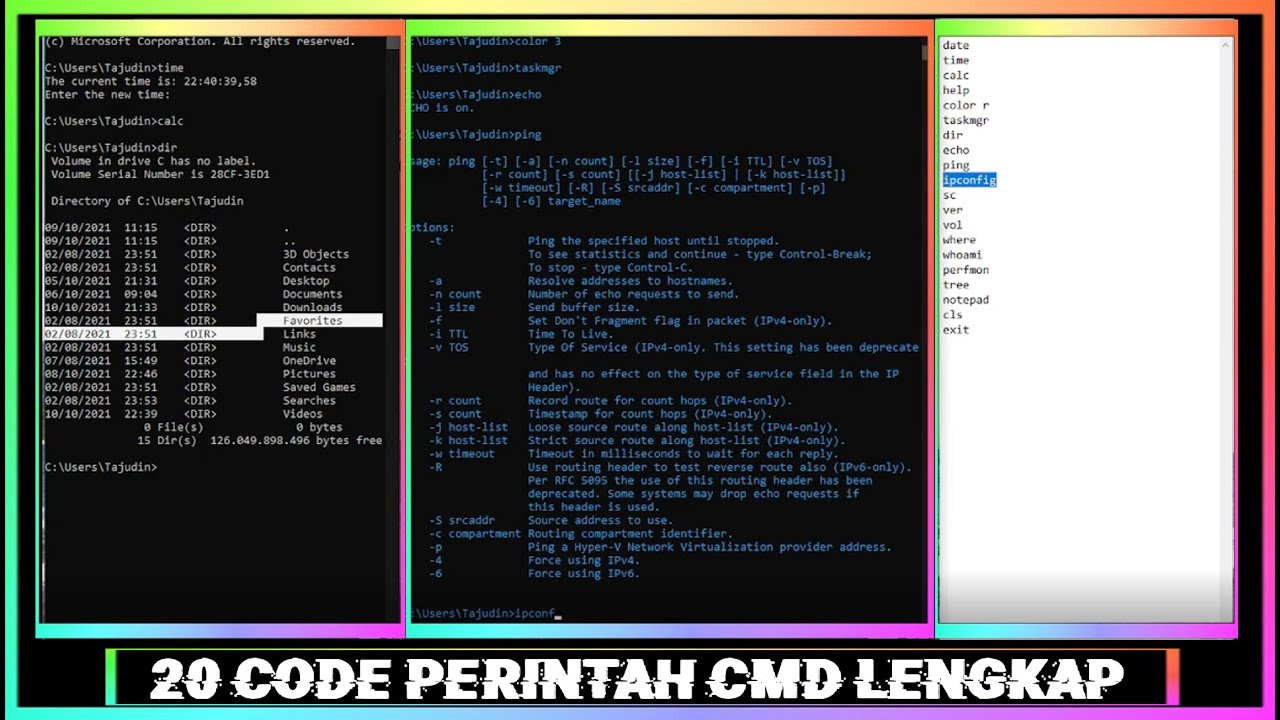 Harus Bisa Dan Mencobanya !!! 20 KODE PERINTAH CMD - YouTube