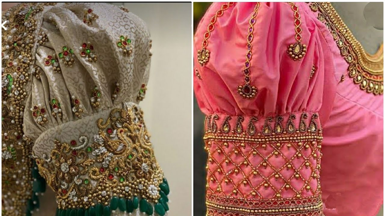 Latest Puff Hands maggam Work Blouse Designs || Puff Sleeves Designs ...