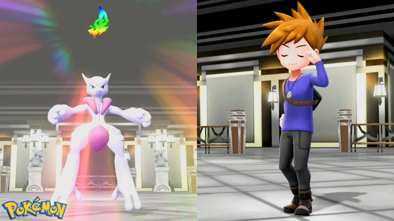 Pokémon let's Go: Battle Trainer Blue at Gym & Using Mewtwo Mega ...