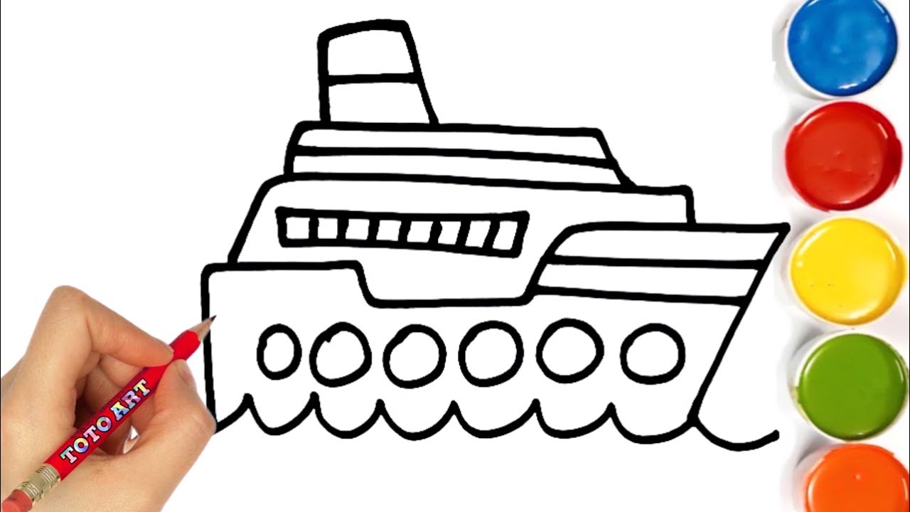 How to draw Big Ship -Colouring for Kids & Toddlers |Draw, Paint and ...