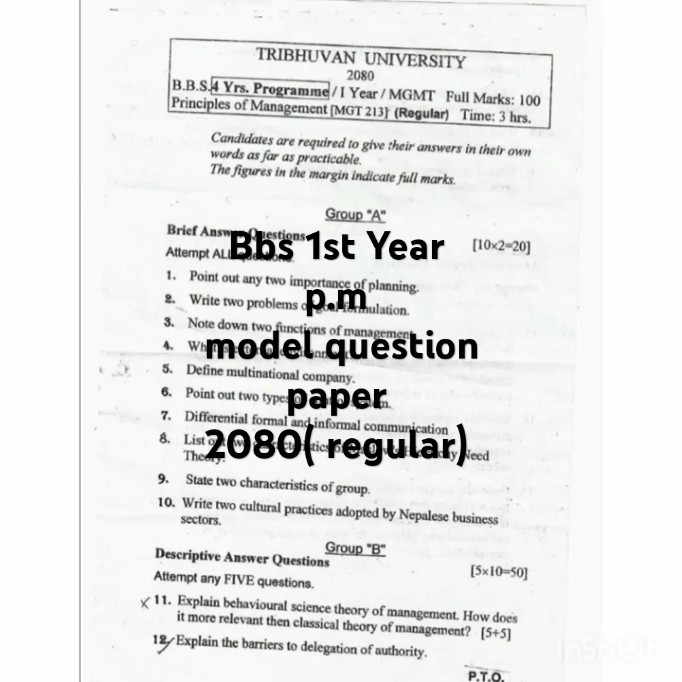 Bbs 1st Year principles of management model question 2080|| bbs 1st ...