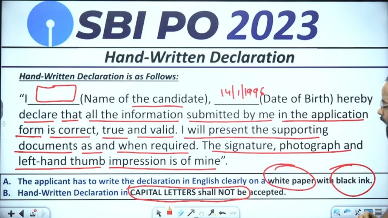 SBI Bank PO Hand Written Declaration Kaise Likhe( एसबीआई में हैंड रिटन ...