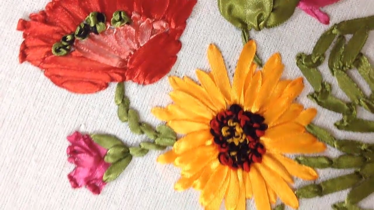 Hand Embroidery Ribbon Work Tutorial For Beginners - YouTube
