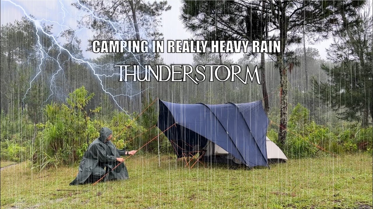 SOLO CAMPING HEAVY RAIN AND THUNDERSTORM - RELAXING RAIN SOUNDS ...