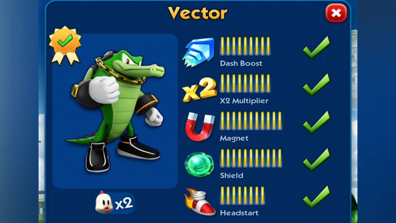 SONIC DASH | VECTOR MAX LEVEL UPGRADE GAMEPLAY - YouTube