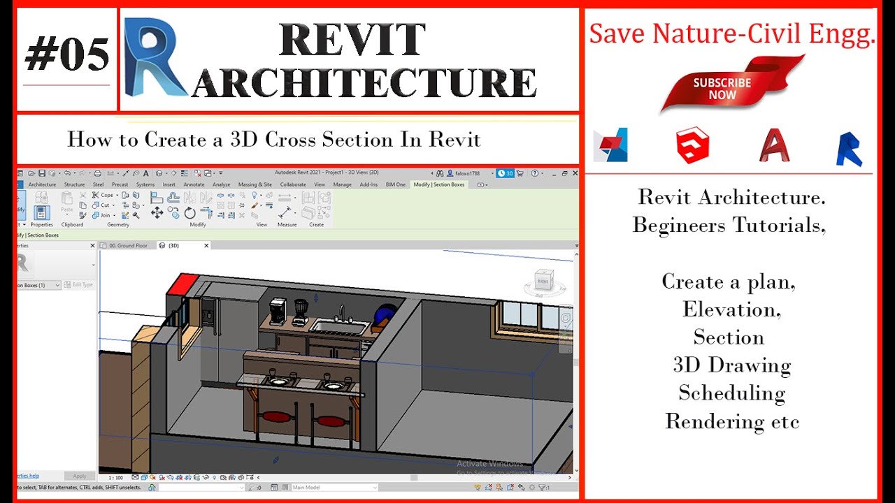 05 How To Show Create 3d Section In Revit 3D Section Box Revit Architecture Beginners 05 How To Show Create 3d Section In Revit 3D Section Box Revit Architecture Beginners