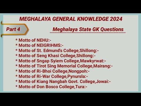 Meghalaya General Knowledge 2024| Meghalaya GK Questions and Answers| DSC Exams MPSC Exams - YouTube