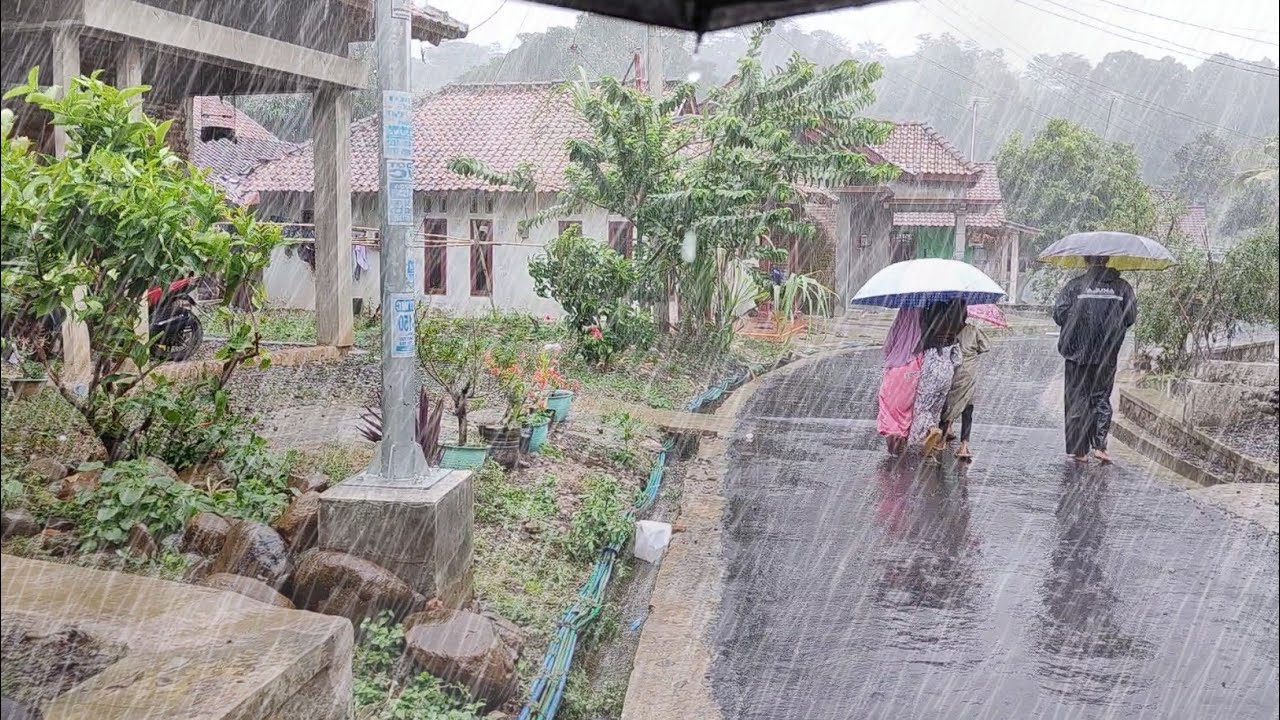 Heavy rain and super strong winds in village life, walk in super heavy ...