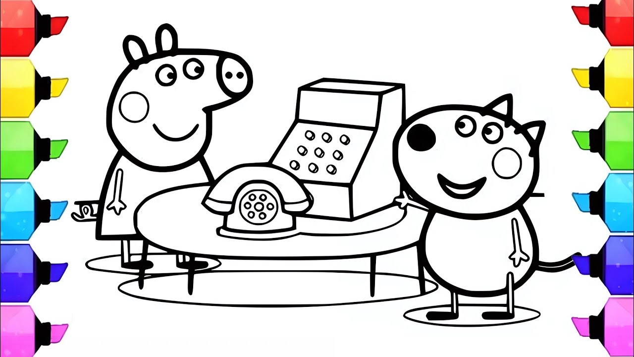 Peppa and Danny Dog with Telephone Drawing Easy, Peppa Pig Drawing ...