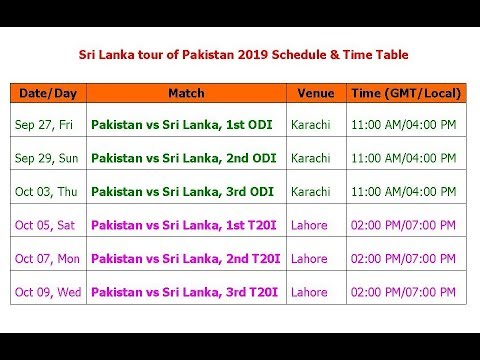 Sri Lanka tour of Pakistan 2019 Schedule & Time Table - YouTube