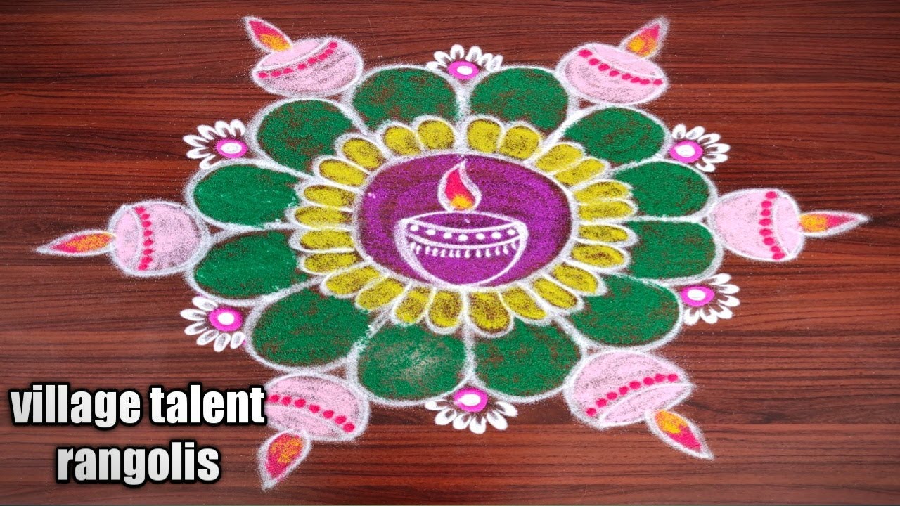 #VERY SIMPLE DEEPAM RANGOLI DESIGN FOR BEGINNERS WITH 5DOTS MADE EASY ...