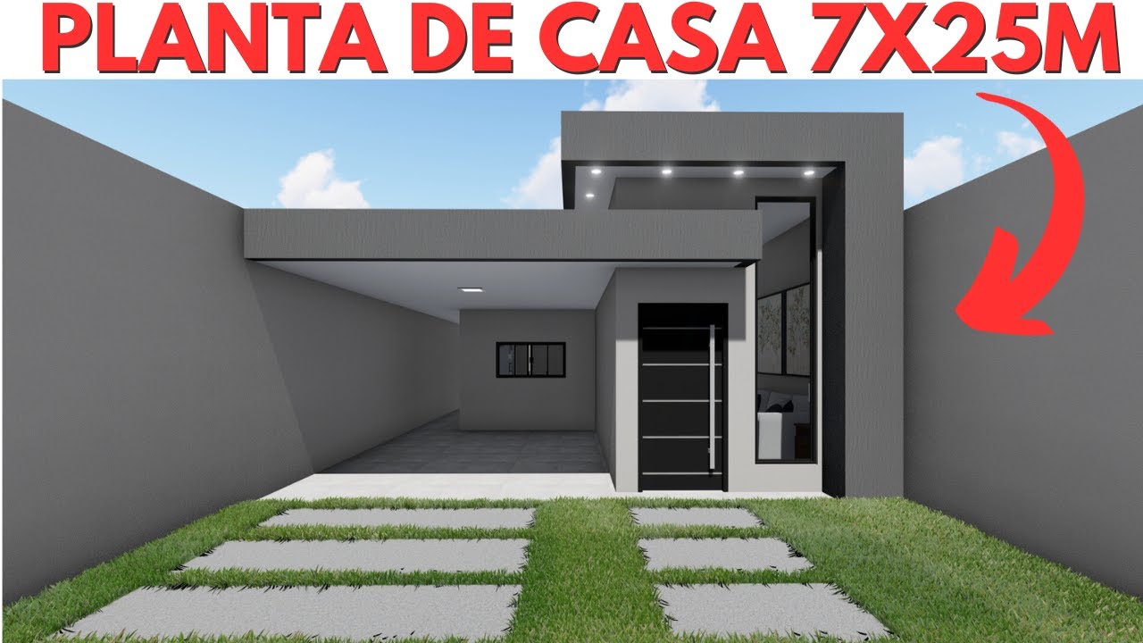 PLANTA DE CASA 7x25 METROS COM 03 QUARTOS! - YouTube
