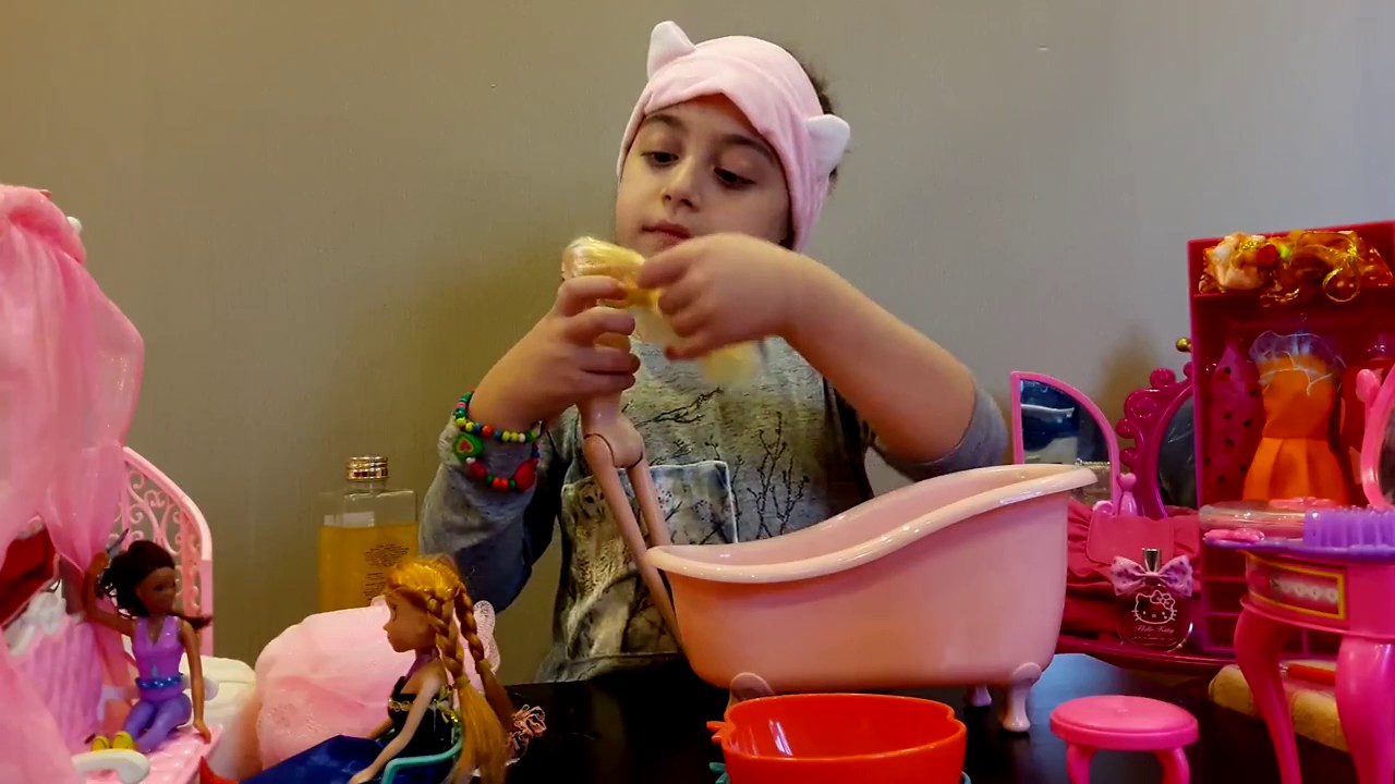 [Forever kid]How to wash barbie toy Fun World for children girl play 3 ...