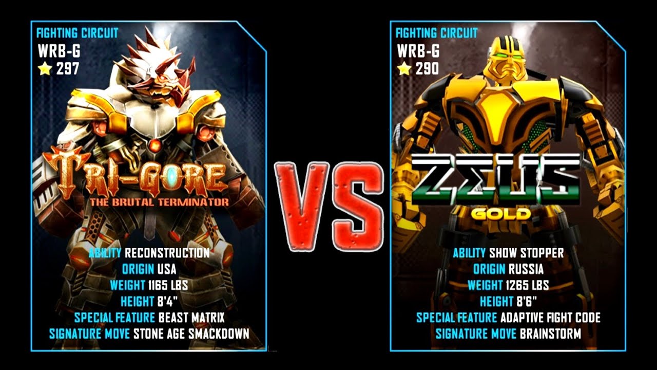 REAL STEEL WRB Tri Gore VS ZEUS Gold New Robots GOLD UPDATE (Живая ...