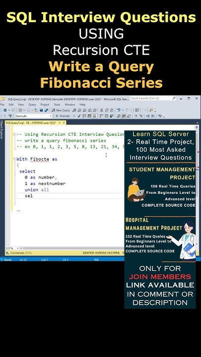Sql Recursion Cte Interview Questions Fibonacci Sequence Sqlinterviewquestionsandanswers Youtube