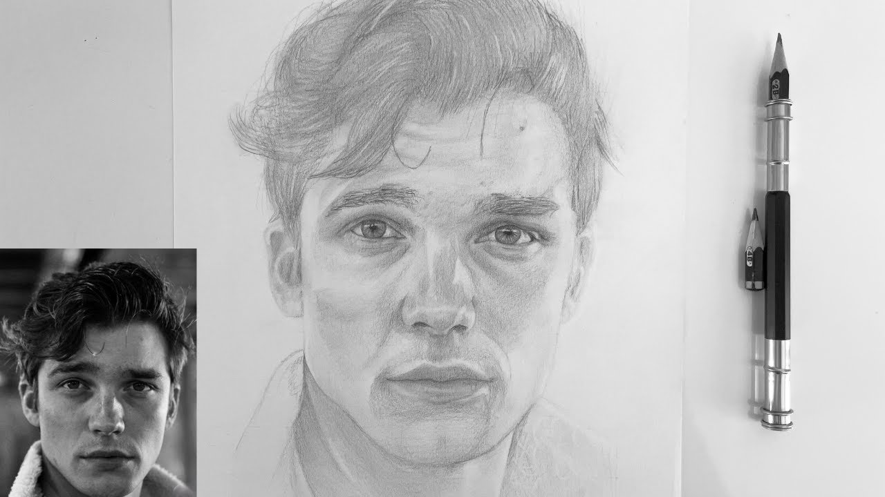 Shading techniques for a Graphite male portrait drawing (Faber Castell ...