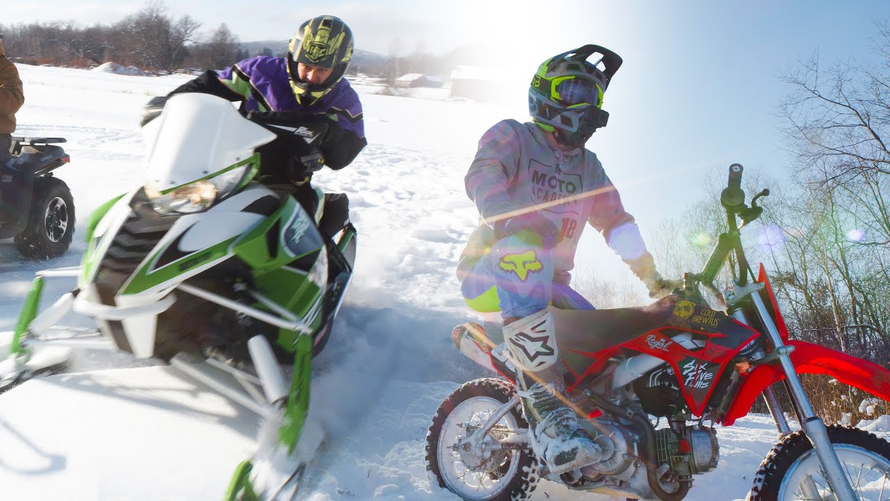 Dirtbike vs Snowmobile! - YouTube