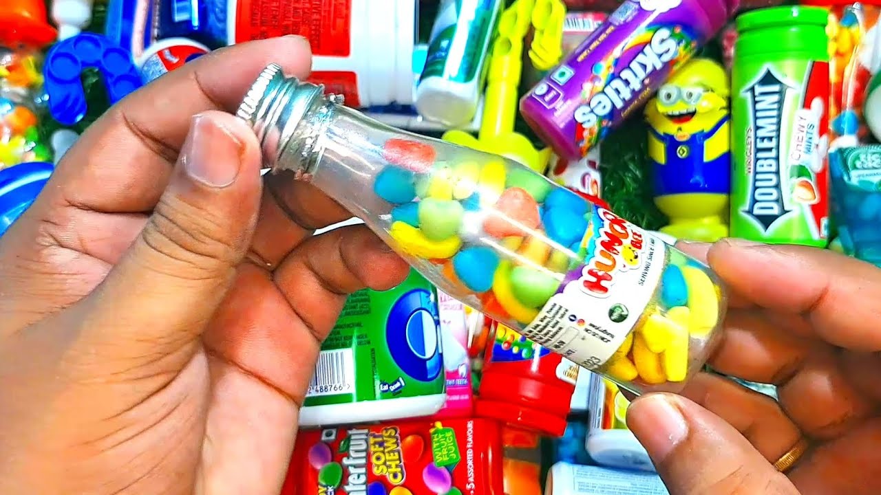 Hungry Bee vs IMPACT Lime vs Orbit mint vs Skittles gems unboxing # ...