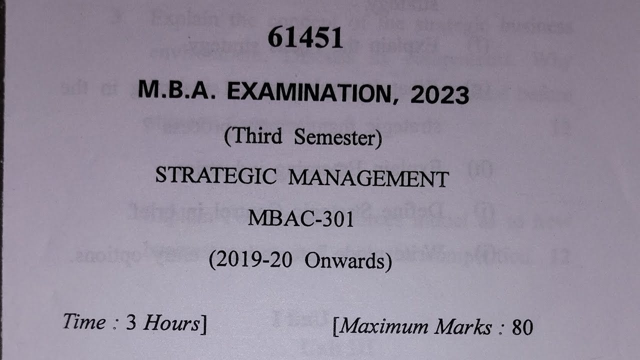 Strategic Management 2023-24 Question Paper of MBA| MBA Previous Year ...