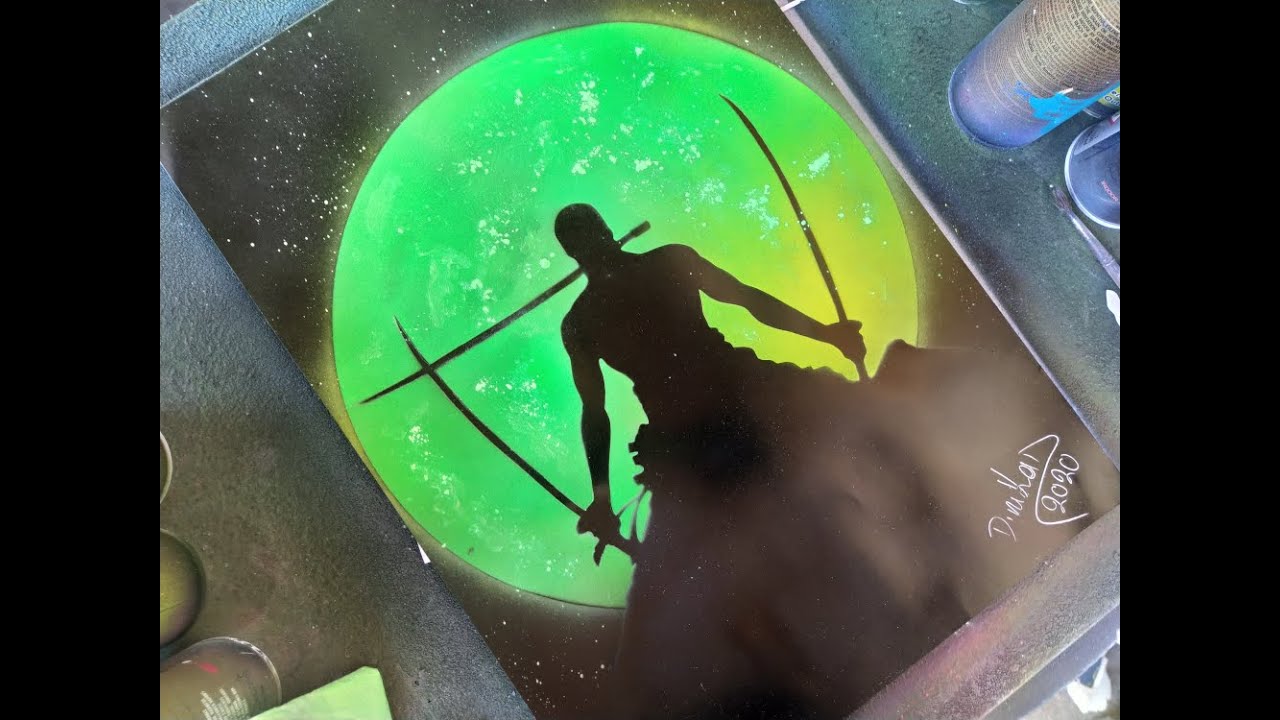 Spray Paint Art- Roronoa Zoro-Glow In The Dark By Dimkad Art - YouTube
