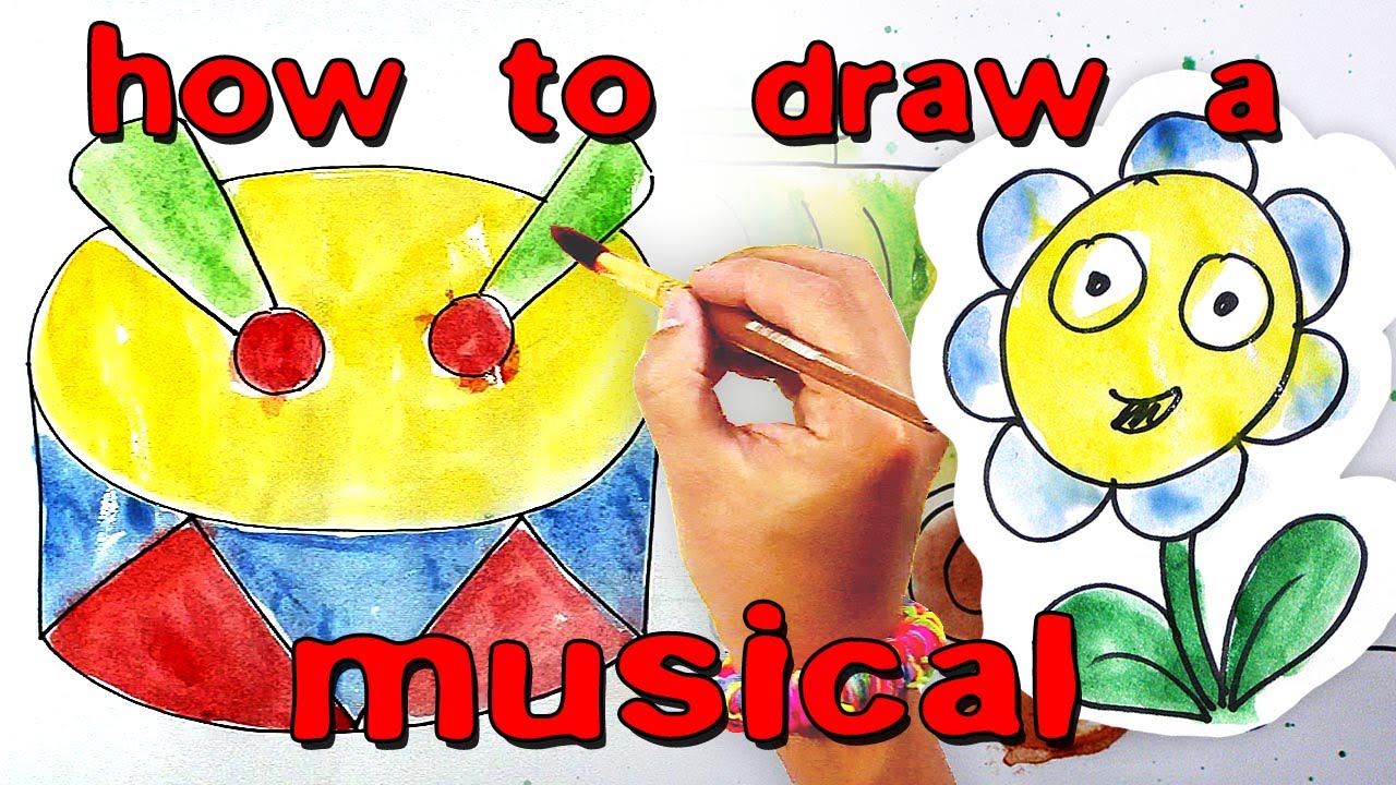 How to draw musical instruments / trumpet, drum, bell - YouTube