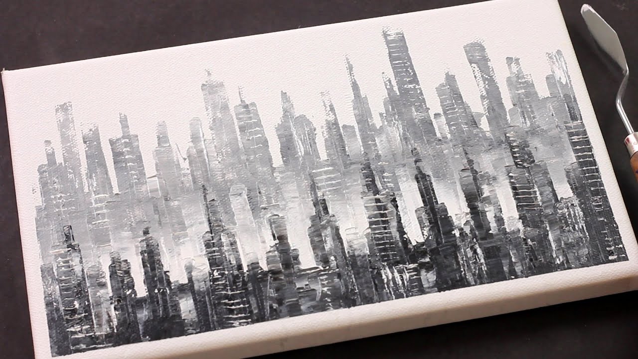 Abstract Cityscape Painting / Acrylic painting tutorial / Day #334 ...