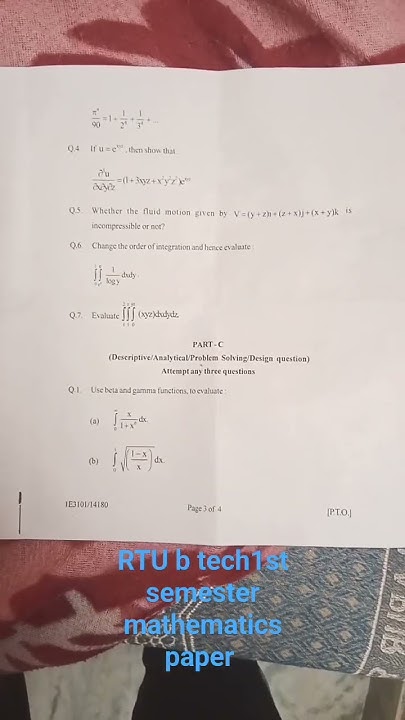 RTU B tech 1st semester mathematics paper 2024 - YouTube