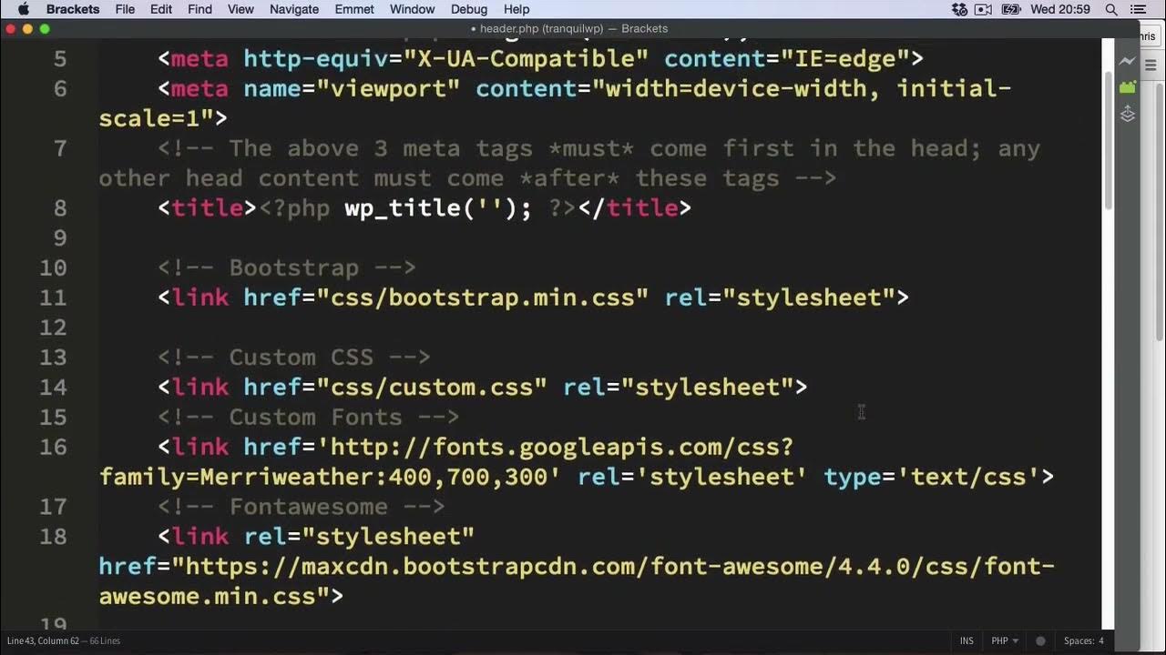 HTML, Bootstrap to WordPress Conversion -- Theme Header and footer - YouTube