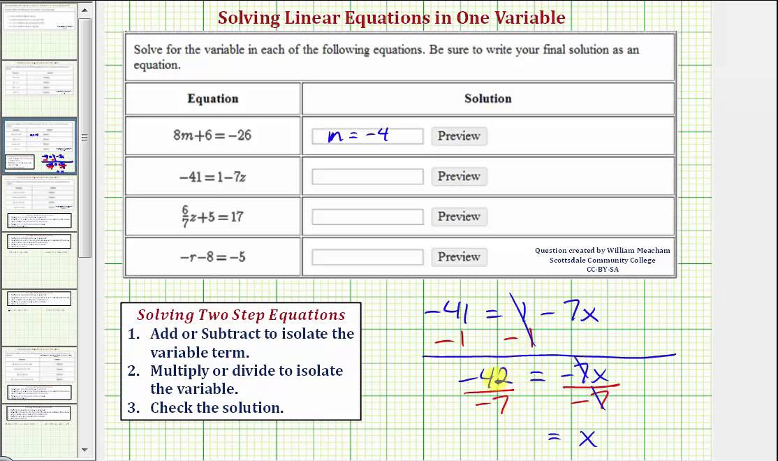 Ex: Solve To Two Step Linear Equations in One Variable - YouTube