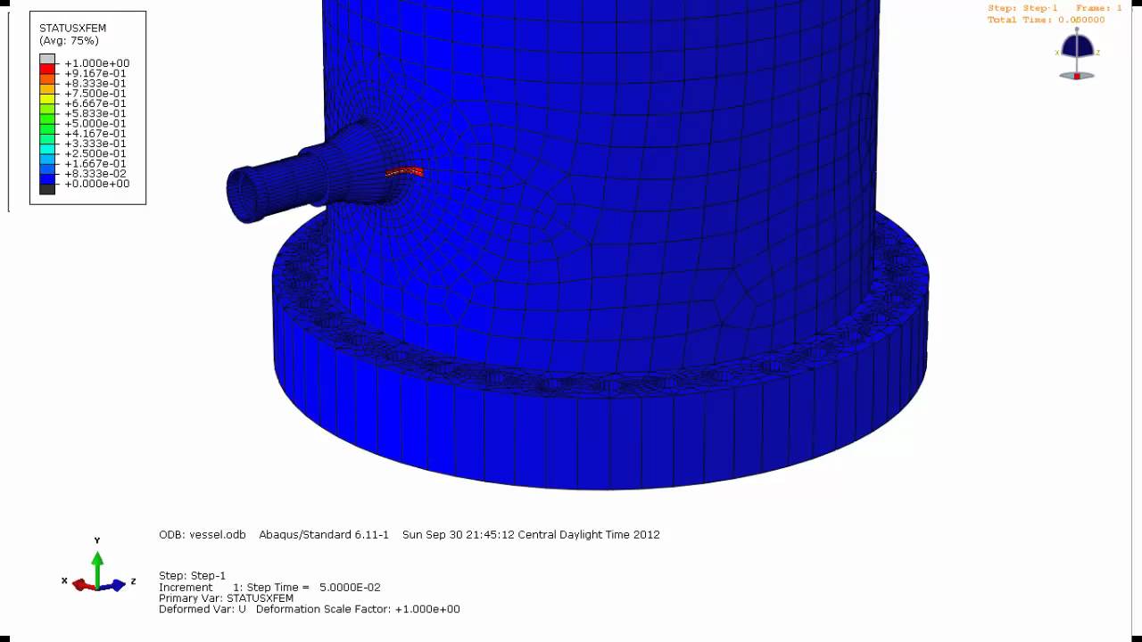 STATUSXFEM showing progressive damage and failure in pressure vessel ...