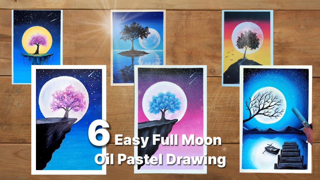 6 Easy Full Moon Oil Pastel Drawing | How to draw with oil pastel - YouTube