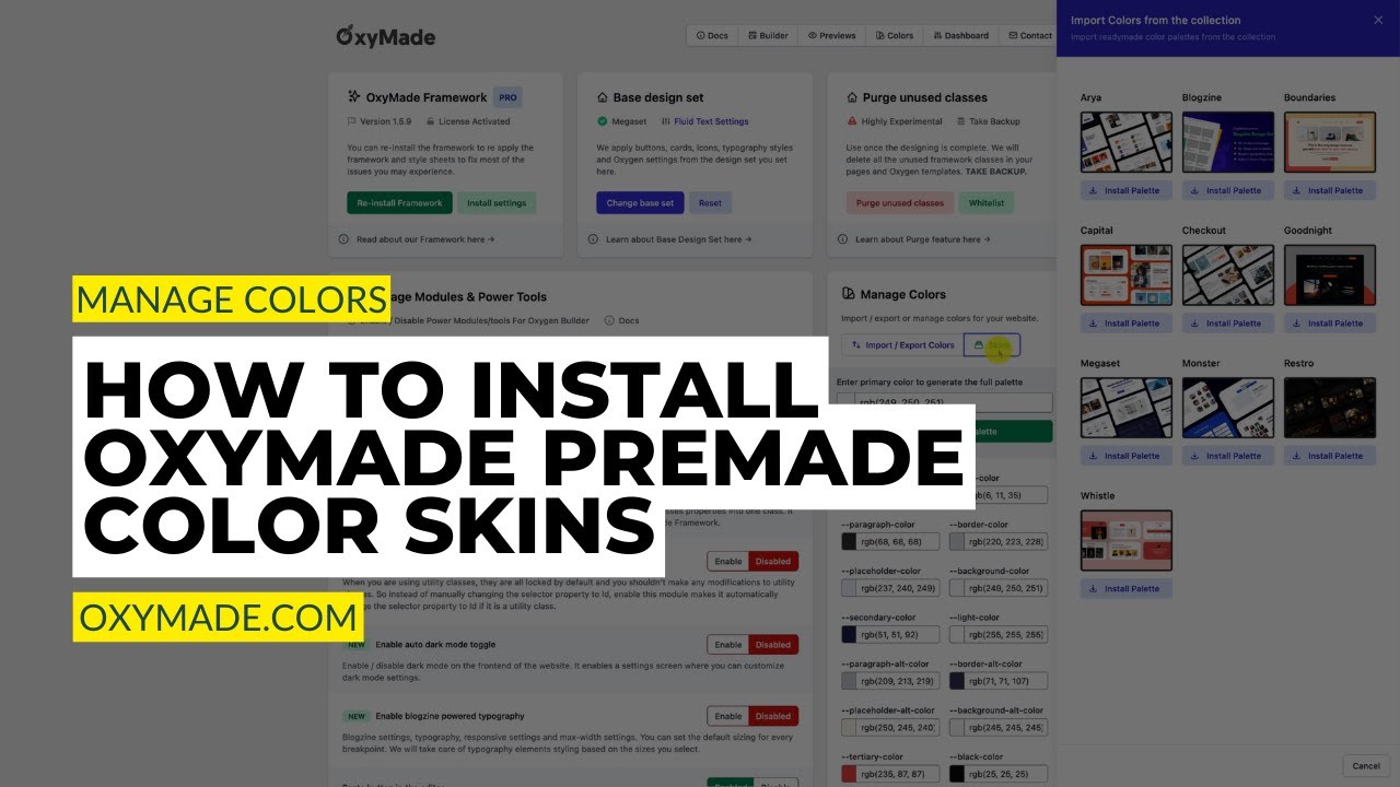 How to install OxyMade Premade Color Skins | Oxygen Framework & Design Sets - YouTube
