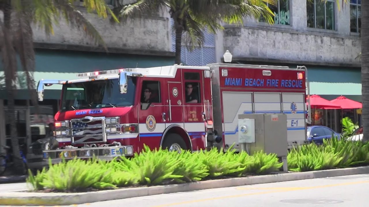 Engine 1 + Rescue 4 Miami Beach Fire-Rescue - YouTube