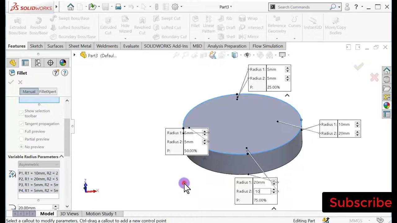 Solidworks tips | How to make variable size fillet? - YouTube