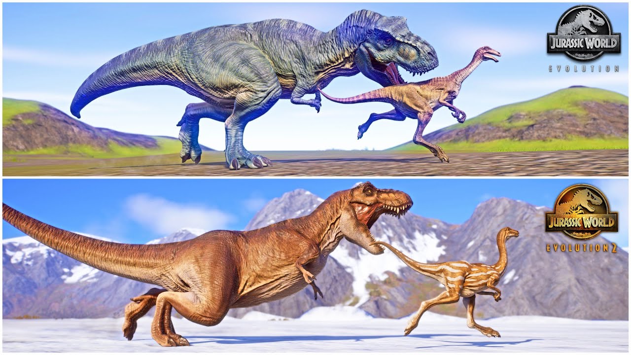 JWE1 vs JWE2 Comparison of Tyrannosaurus Rex Hunting Animations vs ...