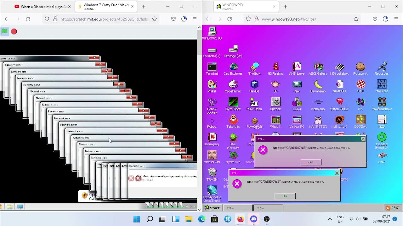 Windows 93 vs Windows 7 crazy error - YouTube