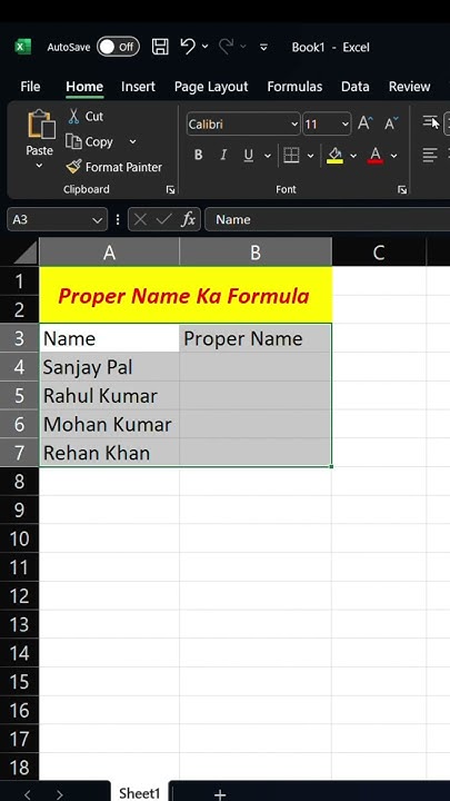 Proper Name Ka Formula Kaise Lagaye #excel #exceltips #exceltricks #exceltutorial - YouTube